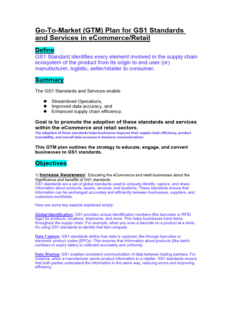 GTM Plan for GS1 Standards in Retail | PDF | Business Economics ...