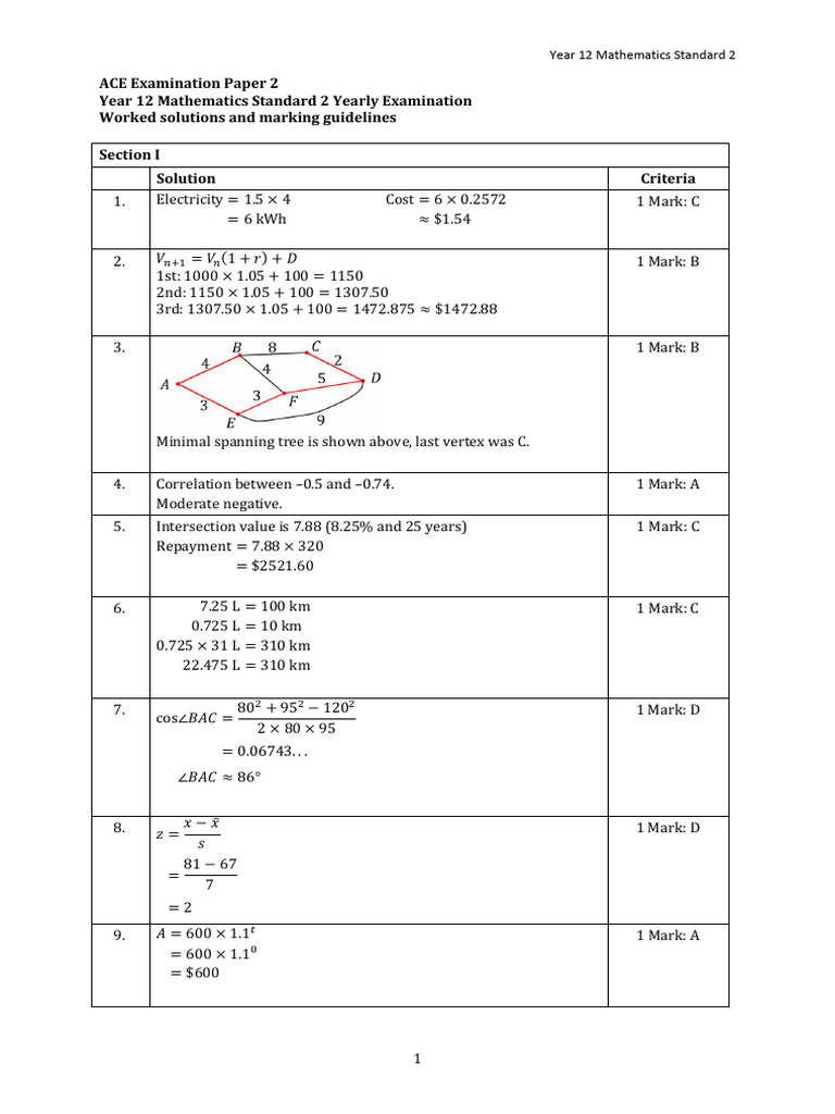 HSC Standard Math ACE Practice Paper 2 Solutions | PDF | Standard Score | Theoretical Computer ...