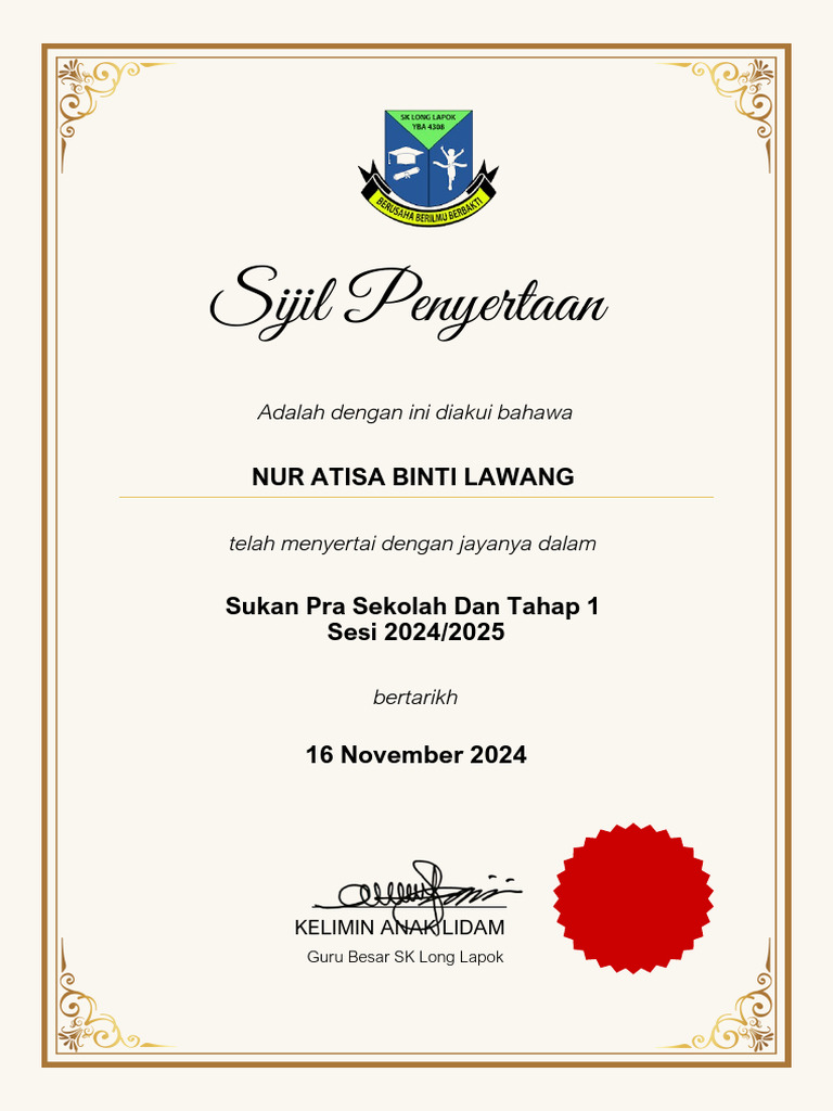 Gold Elegant Program Participation Certificate | PDF