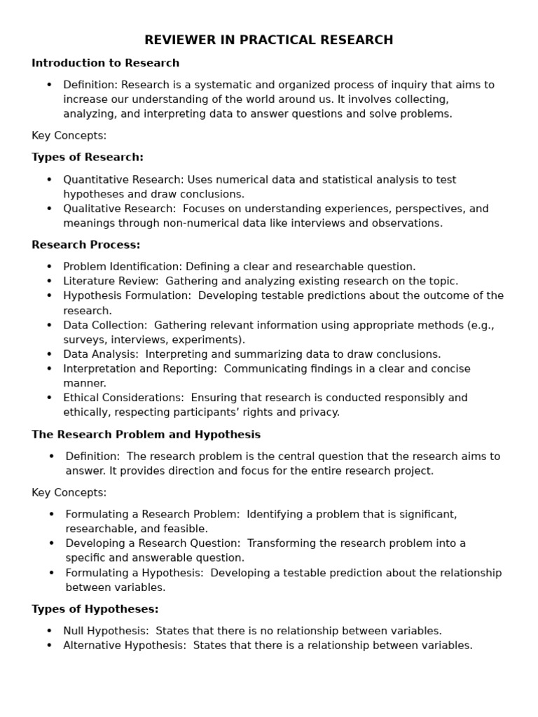 Practical Research Reviewer Guide | PDF | Statistics | Data Analysis