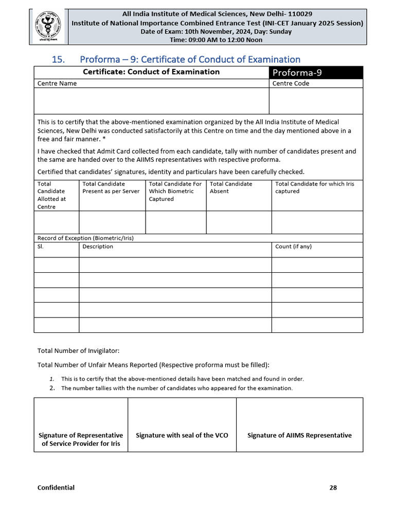 INI-CET Exam Conduct Certificate | PDF