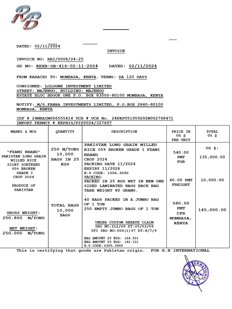 Local Invoice Lologwe Fanaa Inv Fzami Brand Irri-6 Phyto | PDF ...