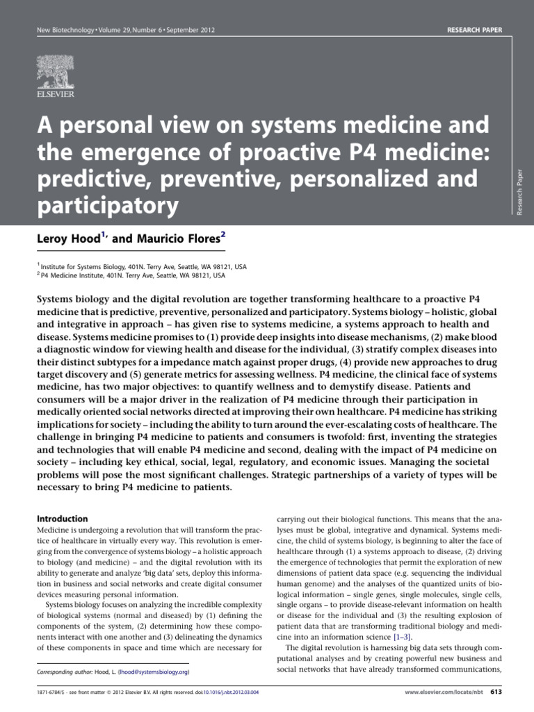 Systems Medicine-P4 Medicne | PDF | Systems Biology | Dna Sequencing