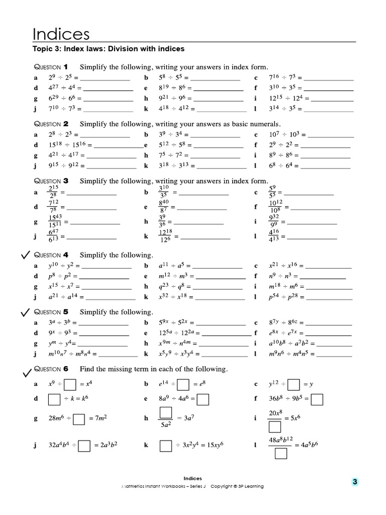 Index Laws: Division Explained | PDF
