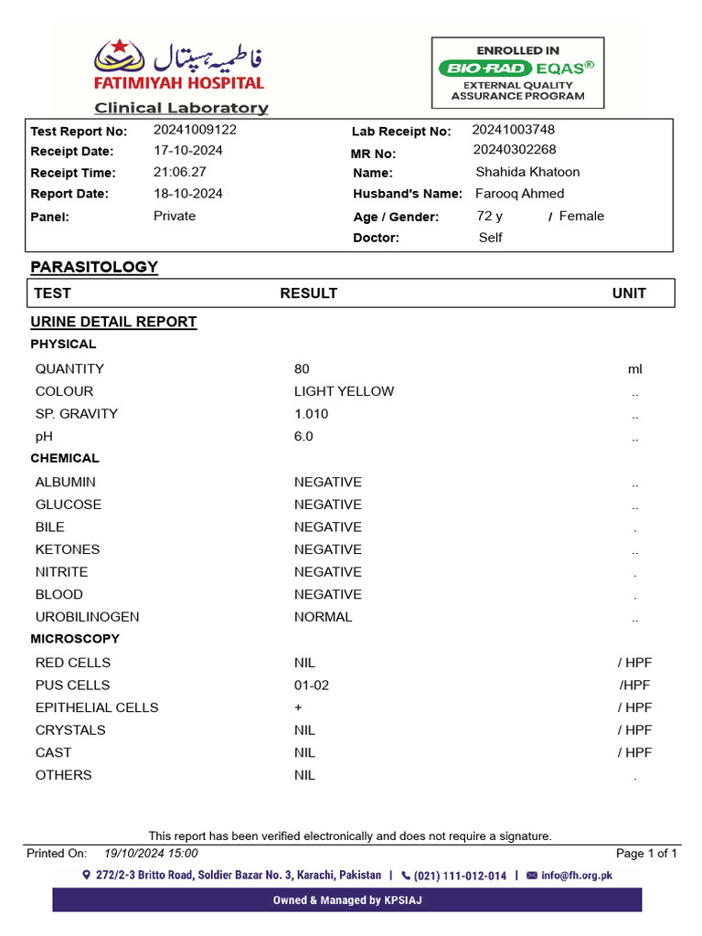 Urine Detail Report for Female Patient | PDF | Clinical Medicine ...