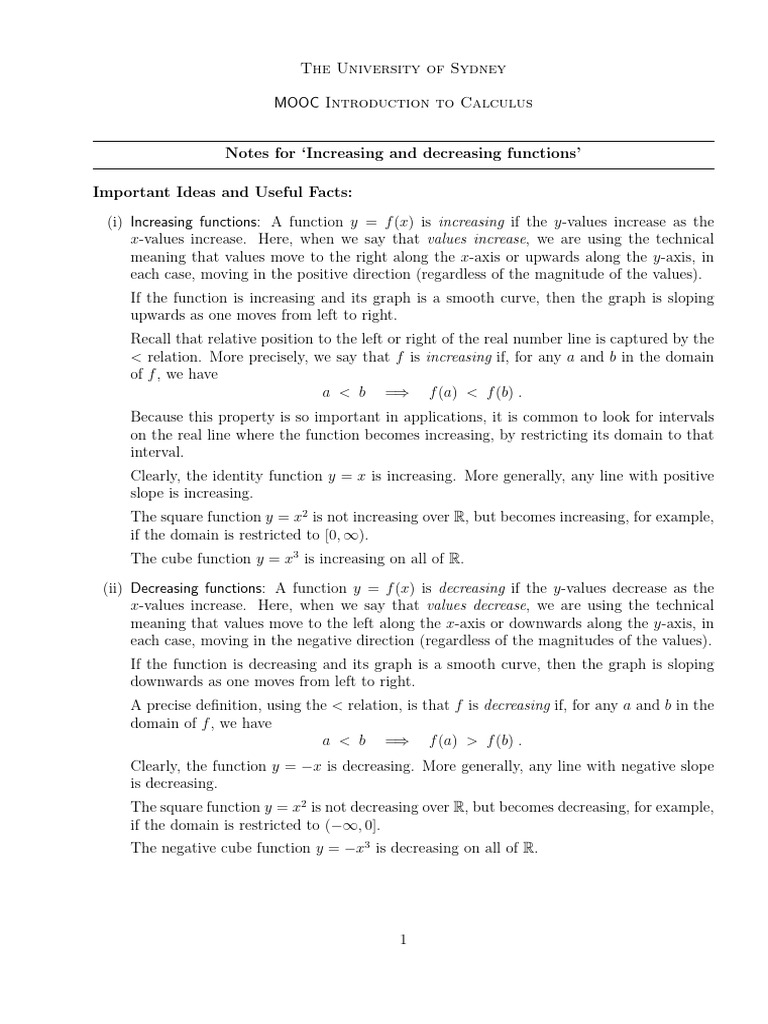 31 Notes Increasing Decreasing Functions Pdf Function Mathematics Trigonometric Functions