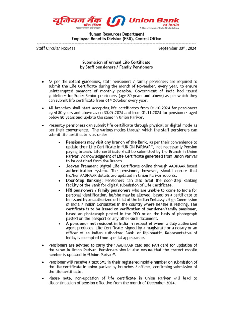 Submission of Annual Life Certificate by Staff Pensioners Family ... Submission of Annual Life Certificate by Staff Pensioners Family ...