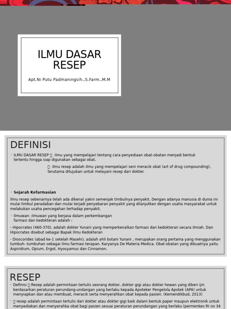 Ilmu Dasar Resep | PDF