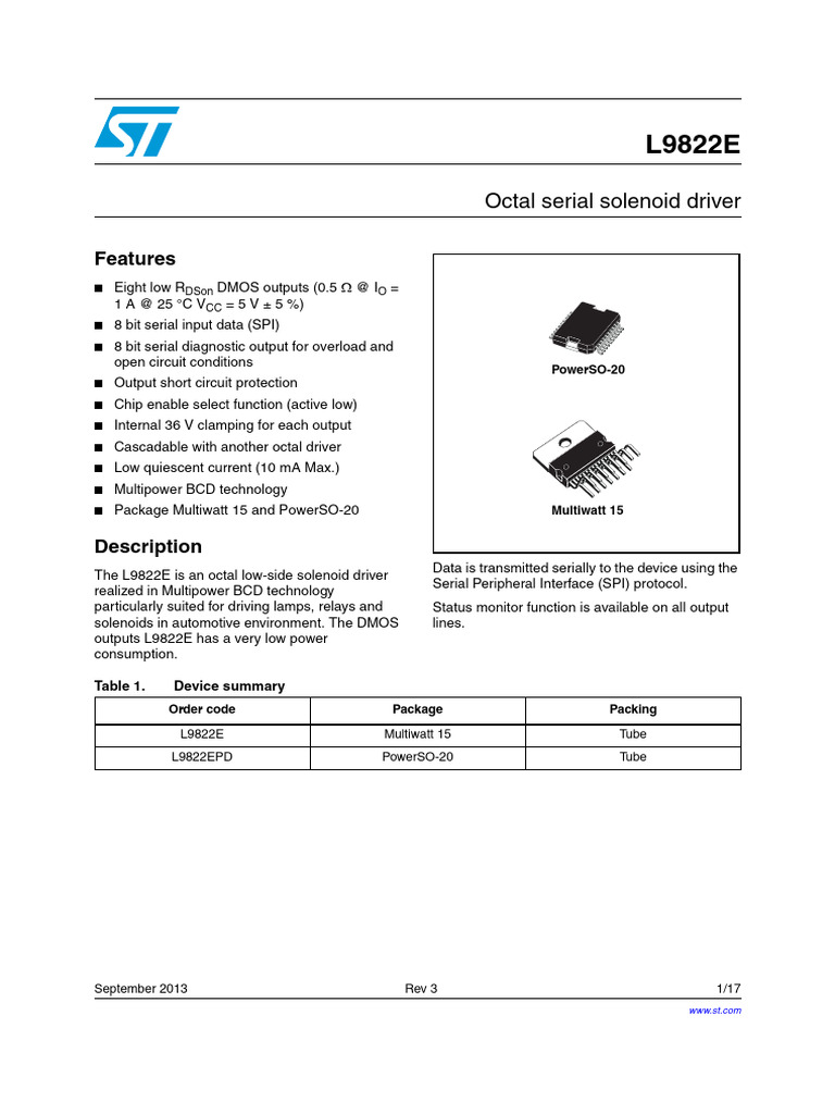 L9822E Octal Serial Solenoid Driver | PDF | Digital Technology ...
