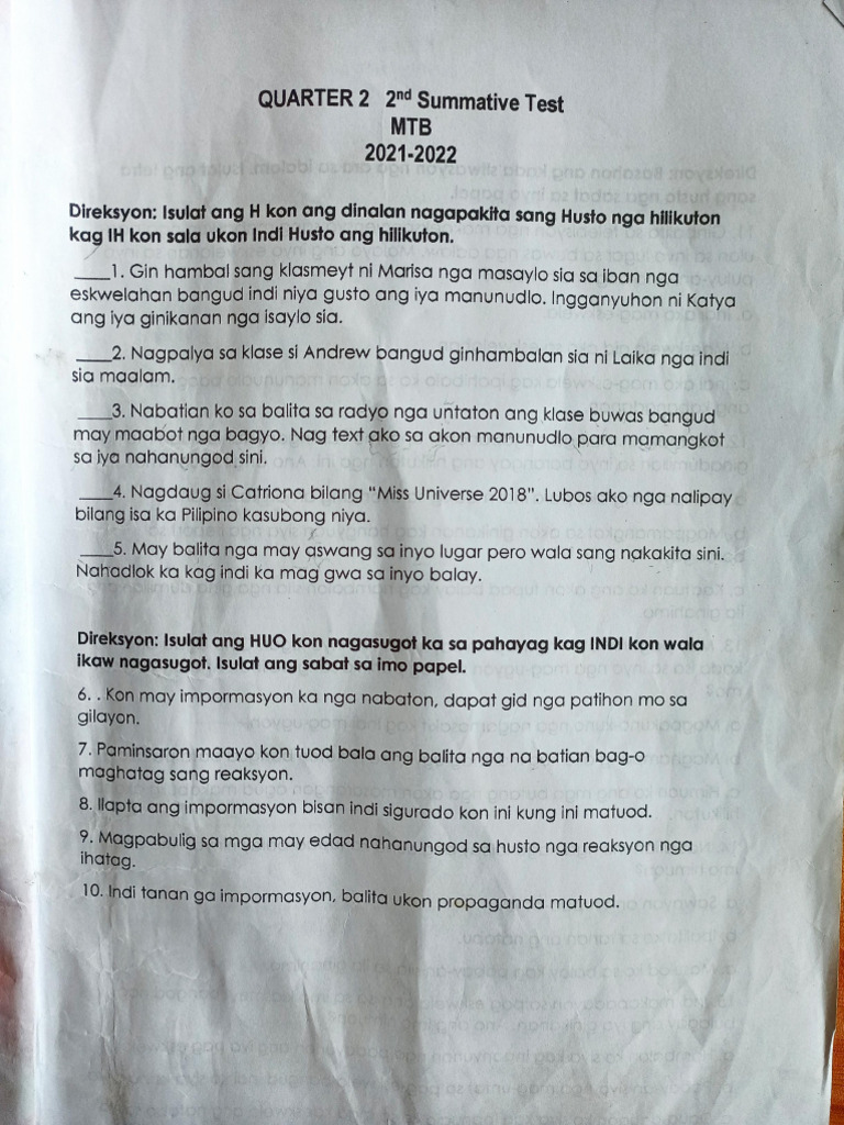 2nd Quarter - 2nd Summative Test | PDF