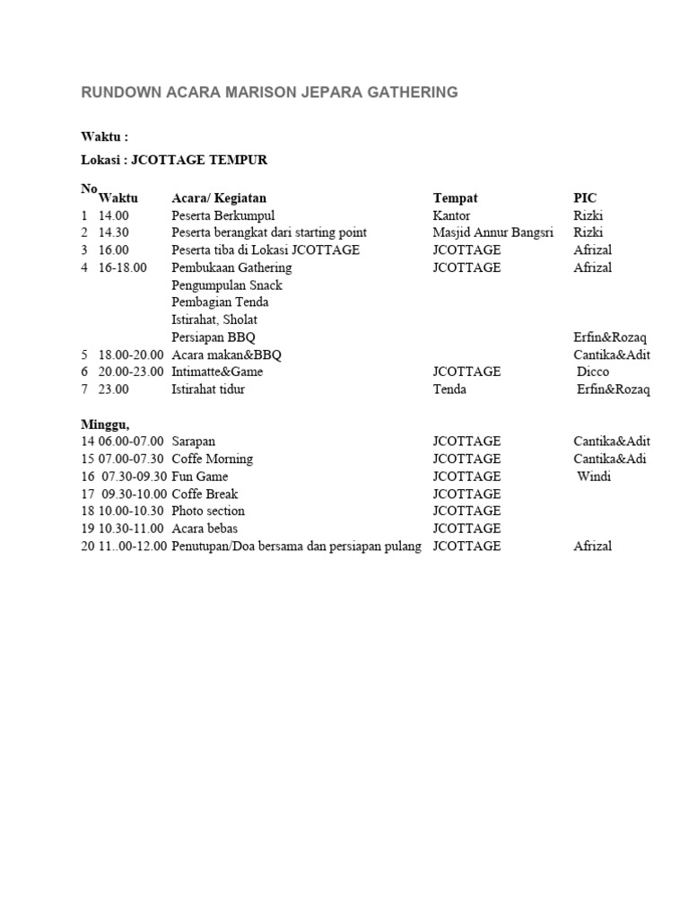 Rundown Acara Family Gathering | PDF