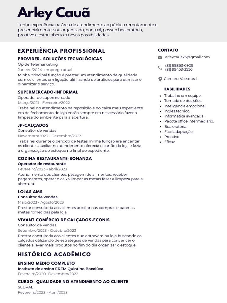 Currículo Arley - 20241016 - 060647 - 0000 | PDF