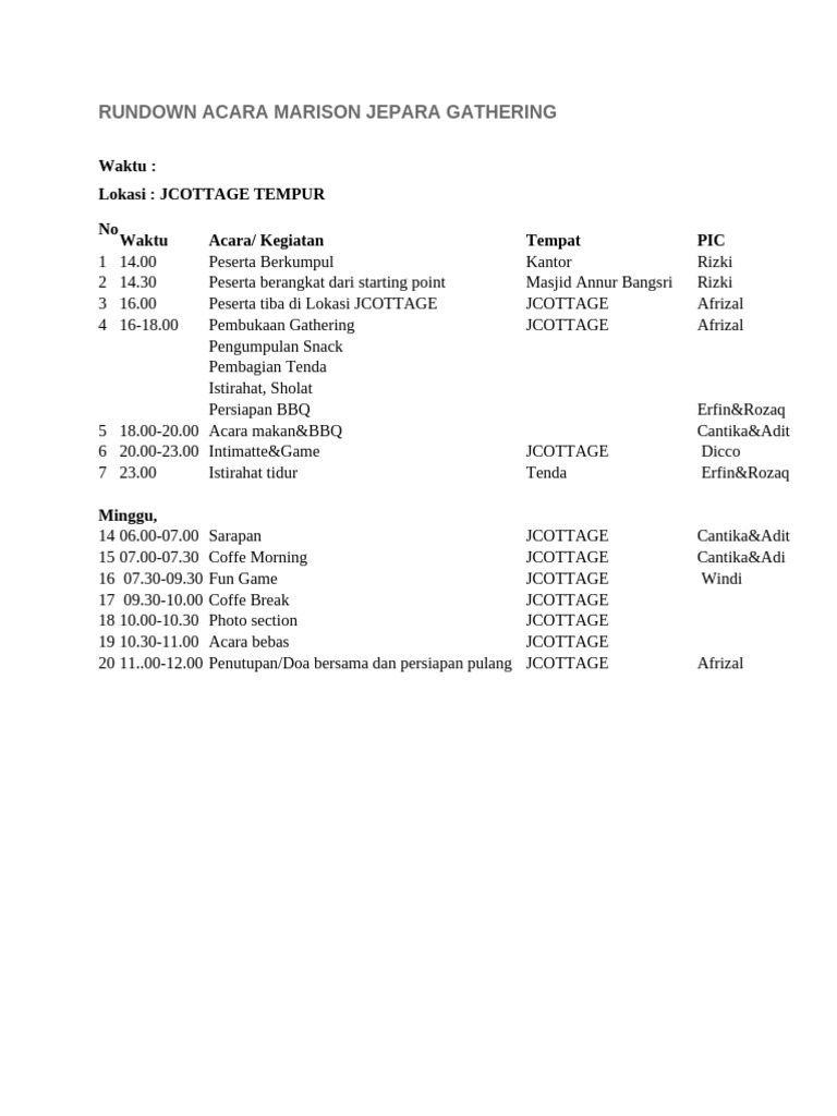 Rundown Acara Family Gathering | PDF
