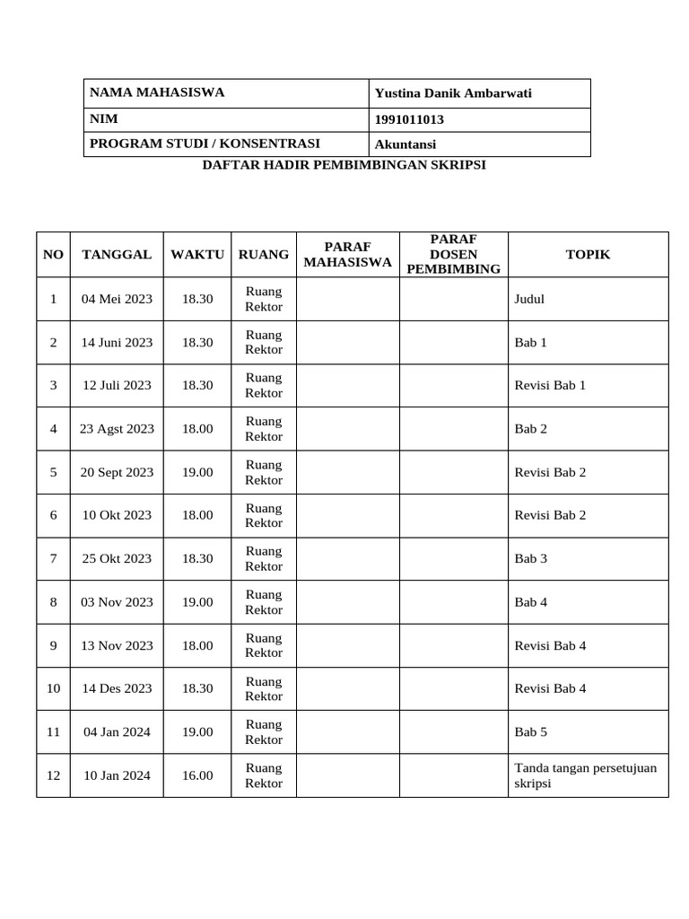 Daftar Bimbingan Skripsi | PDF