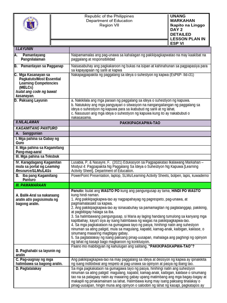 Esp Q2 DLP Week 6 Day 2 | PDF