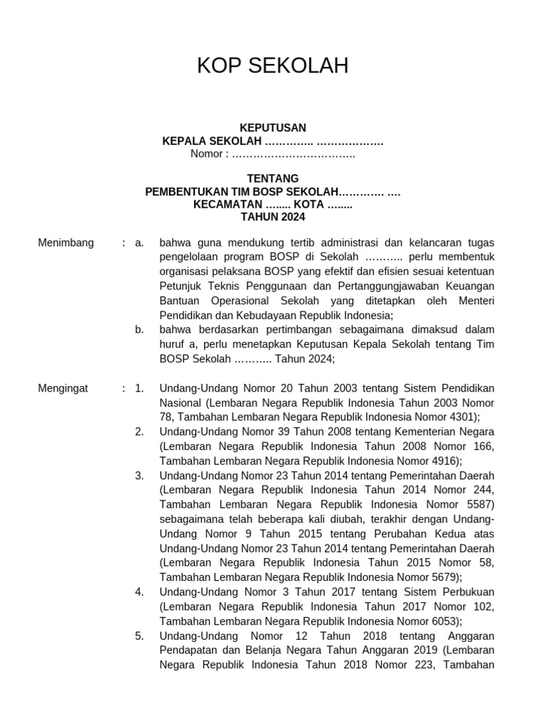 Contoh SK Tim Bosp Sekolah | PDF