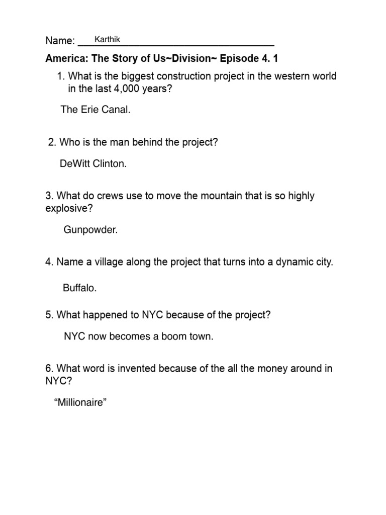 Erie Canal Video Questions | PDF | Politics | Travel