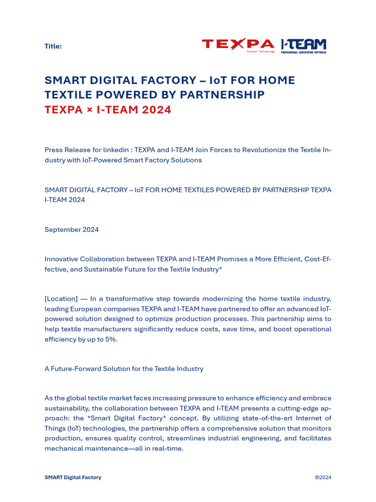 TEXPA ITEAM PARTNERSHIP For A Digital Future | PDF | Internet Of Things ...