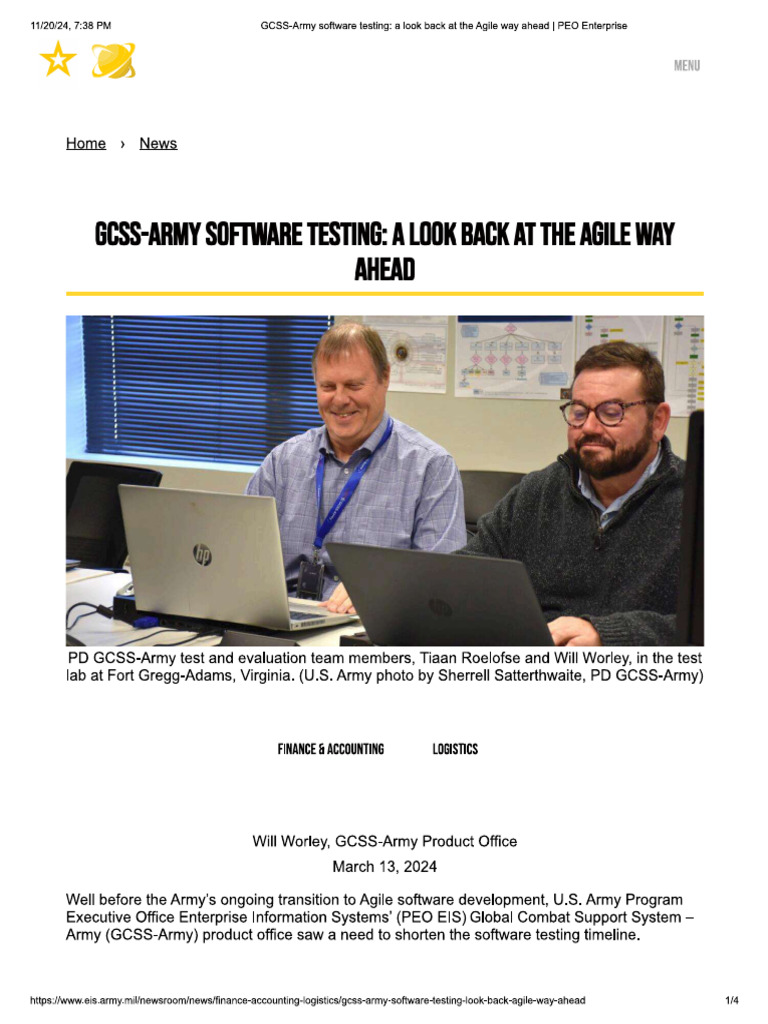 GCSSArmy Software Testing A Look Back at The Agile Way Ahead | PDF