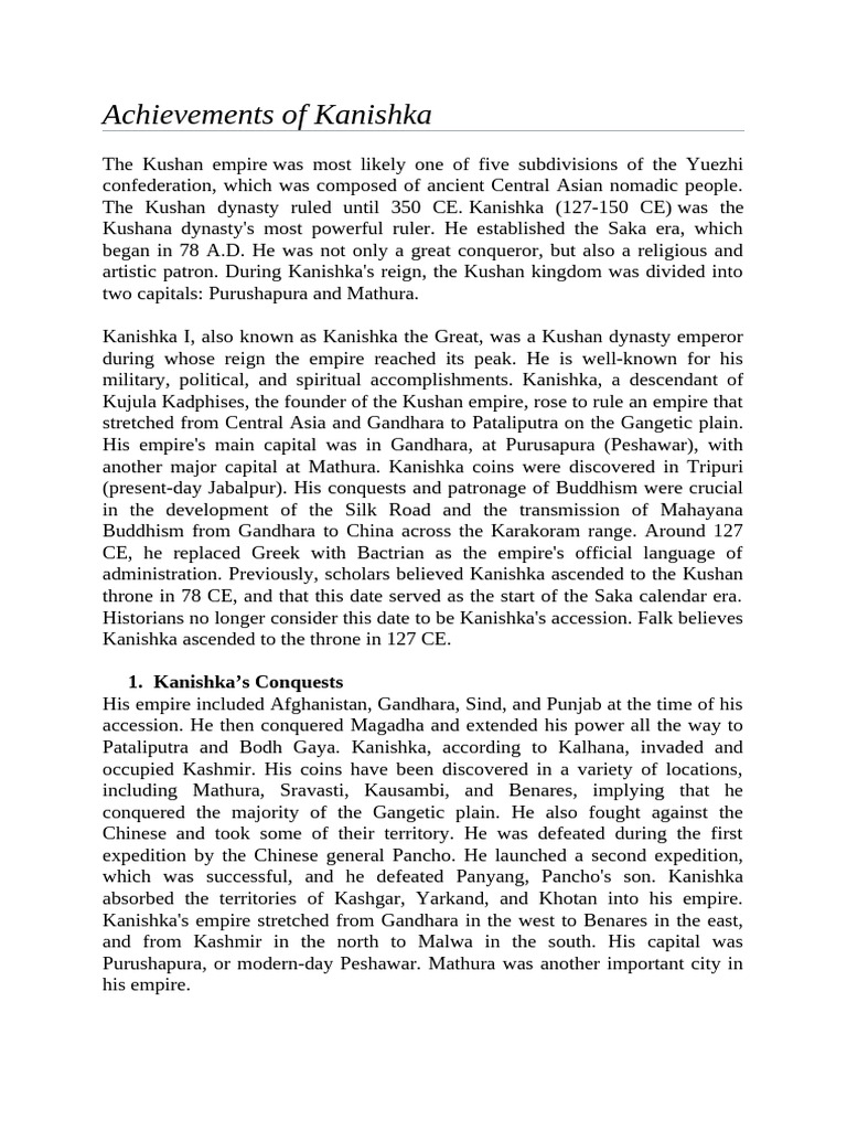 Achievements of Kanishka | PDF