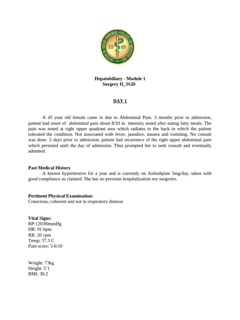 Hepatobiliary MODULE 1 - MHAM - SGD Students Copy2024 | PDF | Medical ...