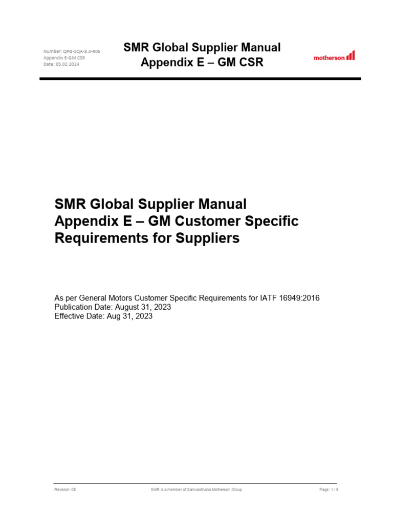 Appendix E-GM Customer Specific Requirement | PDF | Audit | Iso 9000