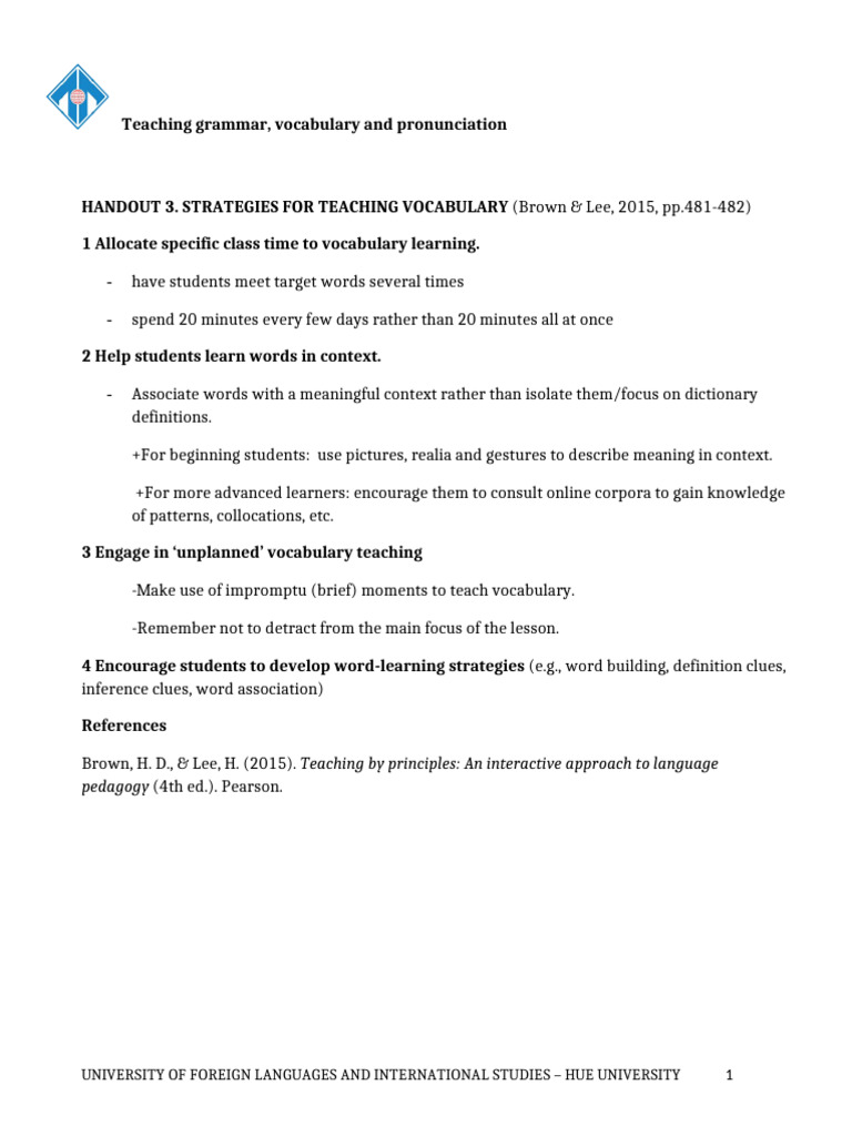 Strategies For Teaching Vocabulary | PDF | Language Arts & Discipline