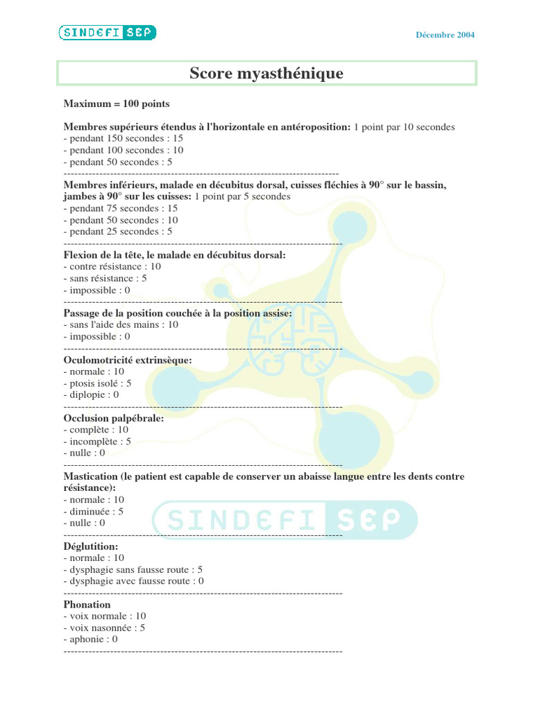 Score myasthénique : évaluation clinique | PDF