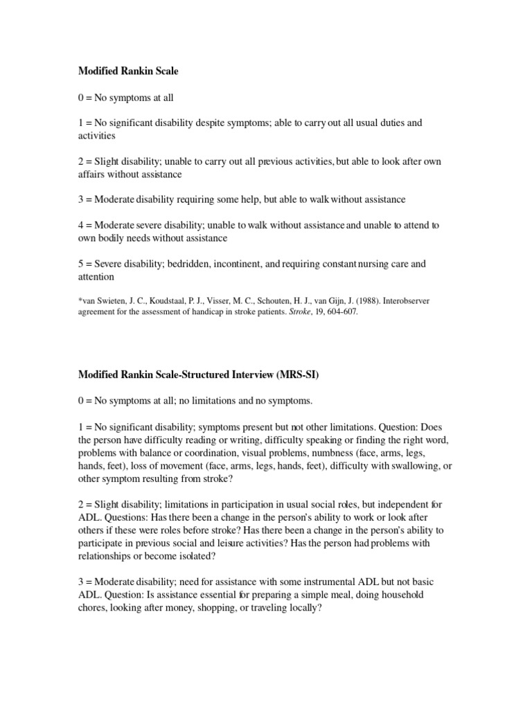 mRS | PDF | Stroke | Disability