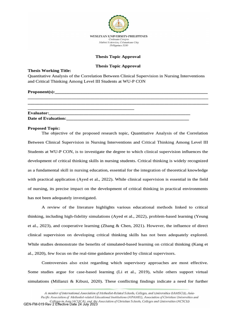 Thesis Topic Approval v3 | PDF | Critical Thinking | Nursing