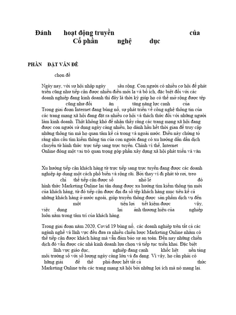 Tieu Luan Danh Gia Hoat Dong Truyen Thong Marketing Online Cua Cong Ty 1874 | PDF