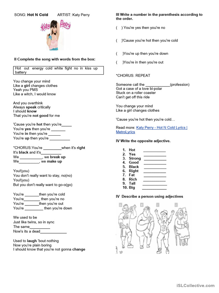 Adjectives in "Hot N Cold" Lyrics | PDF | Song Recordings | Singles (Music)
