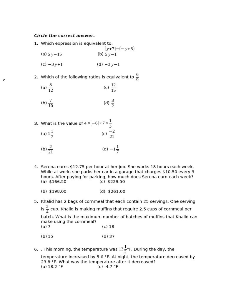 Circle The Correct Answer | PDF | Mathematical Concepts | Mathematics