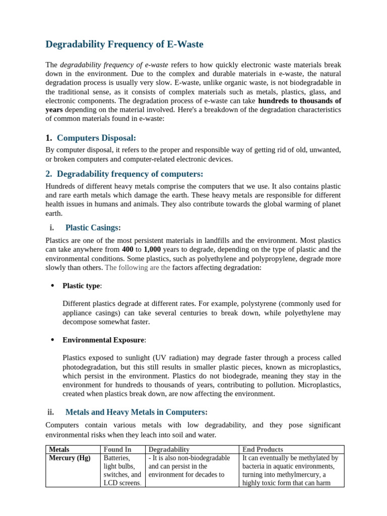 Degradability Frequency of E-Waste | PDF | Electronic Waste | Plastic