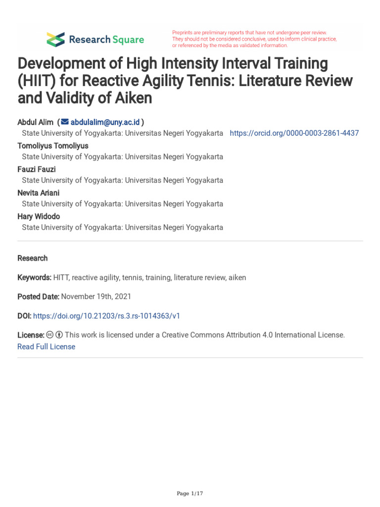 Development of High Intensity Interval Training HI | PDF | High ...