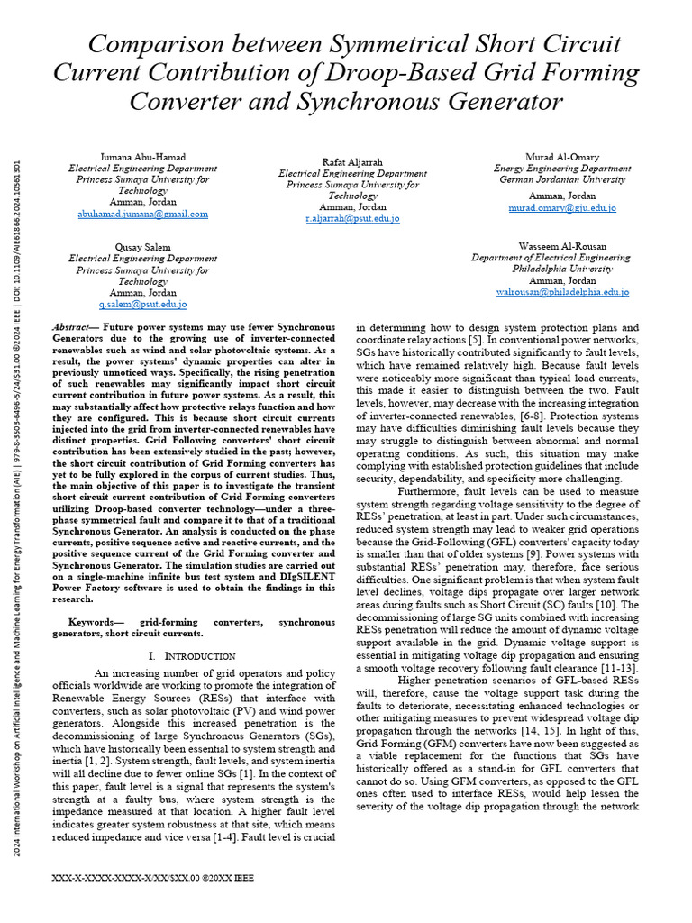 Comparison Between Symmetrical Short Circuit Current Contribution of Droop-Based Grid Forming ...