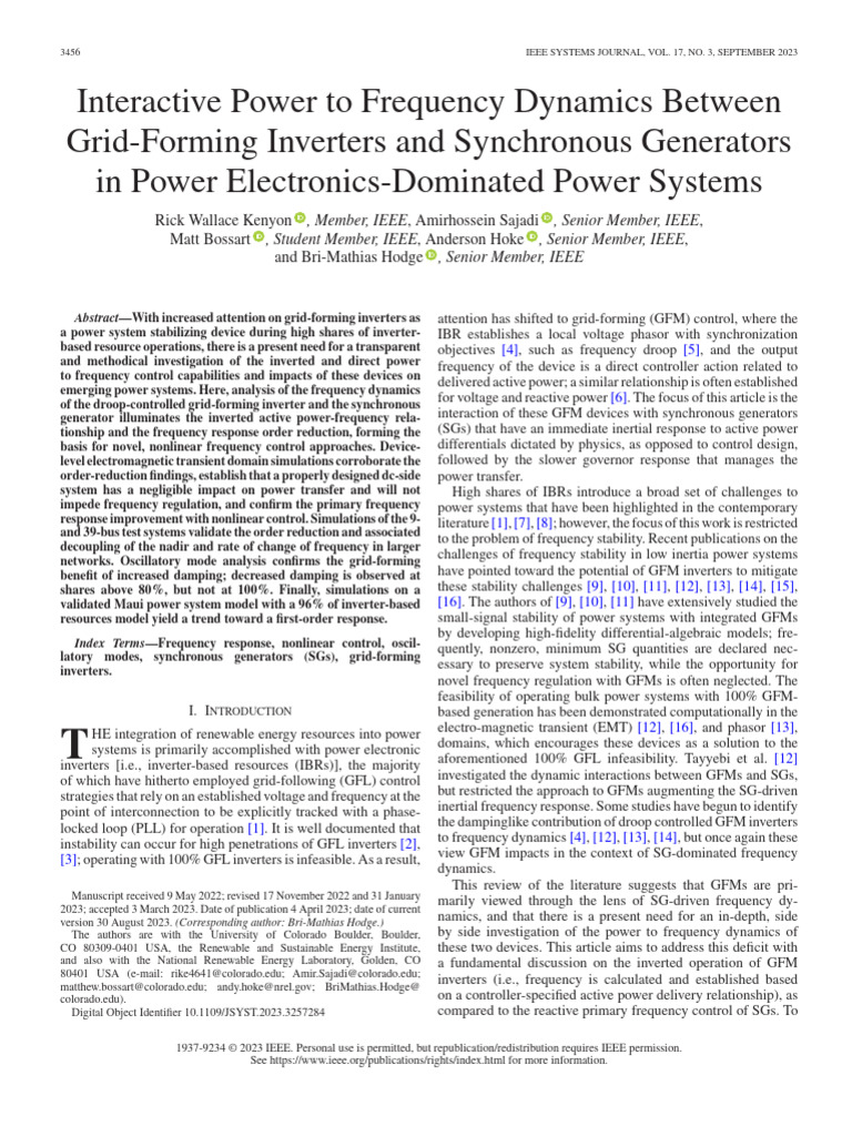 Interactive Power To Frequency Dynamics Between Grid-Forming Inverters and Synchronous ...
