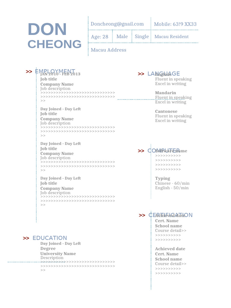 2 CV Template B English | PDF | East Asia | Language Families