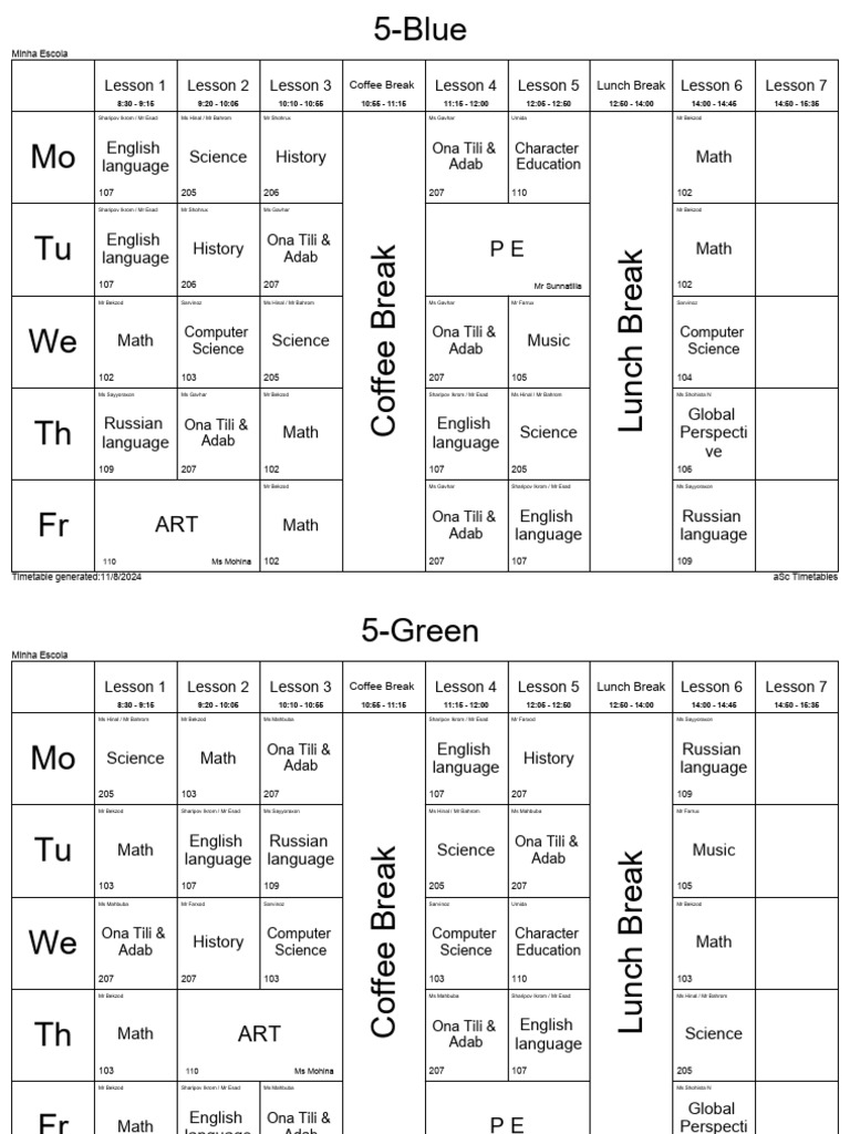 Classes Timetable 8th Nov 2024 | PDF