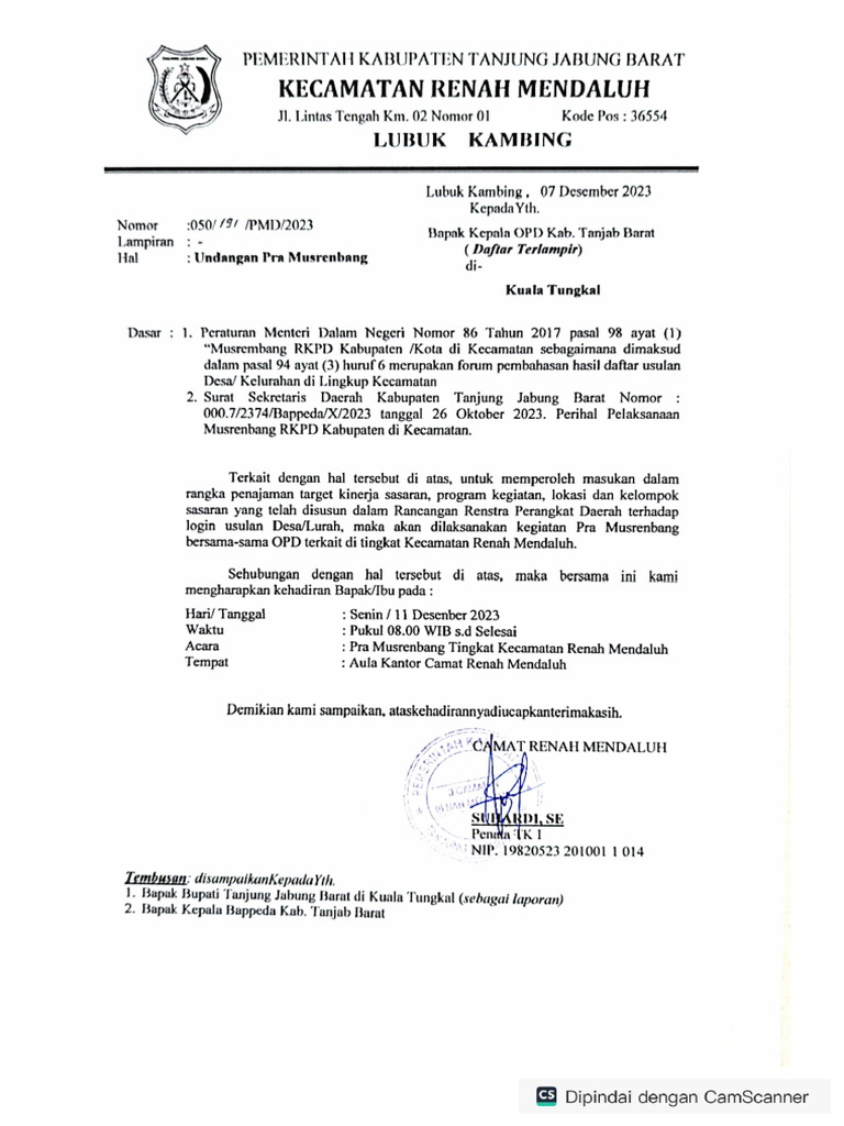 Undangan Pra Musrenbang Renlu OPD | PDF