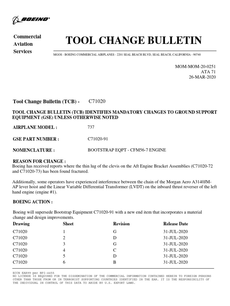 Tool Change Bulletin for C71020-91 | PDF | Aircraft | Aviation