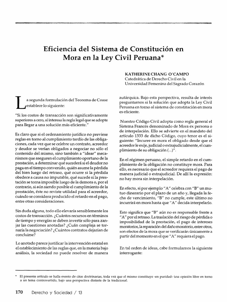 Eficiencia Del Sistema de Constitución en Mora en La Ley Civil Peruana ...