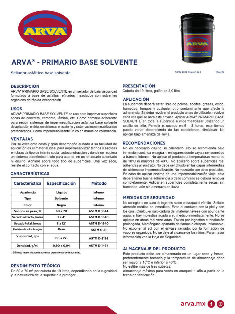Arva Primario Base Solvente | PDF | Solvente | Agua