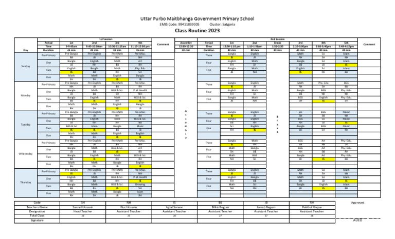 Class Routine 2023 for Primary School | PDF