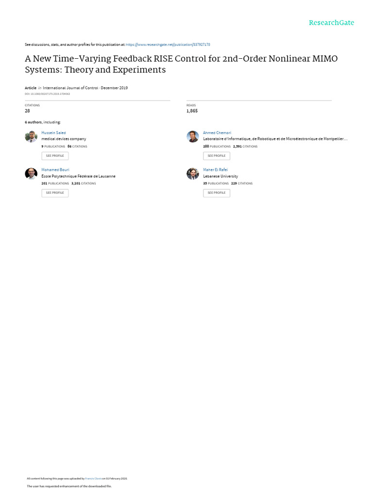 A New Time-Varying Feedback RISE Control For 2nd-Order Nonlinear MIMO Systems: Theory and ...
