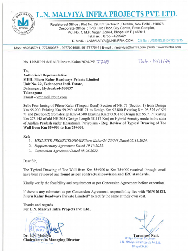 12.11.2024 - Submission of Details of Toe Wall Drawing From KM 55+900 ...