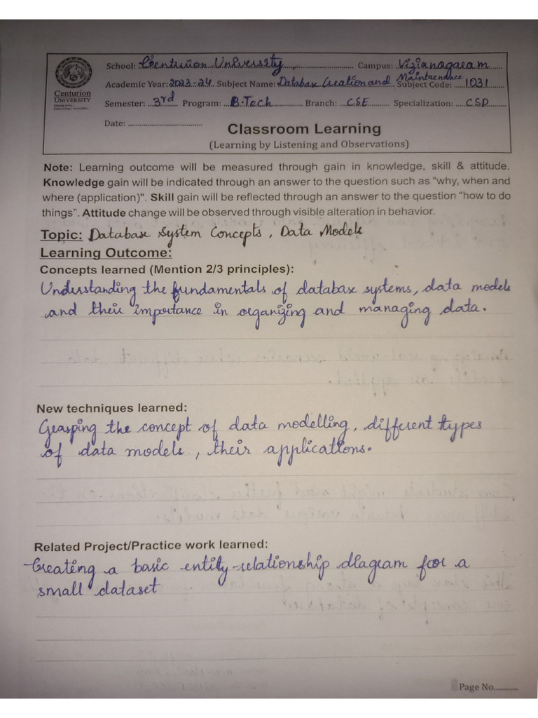 DCM Classroom Learning Record | PDF