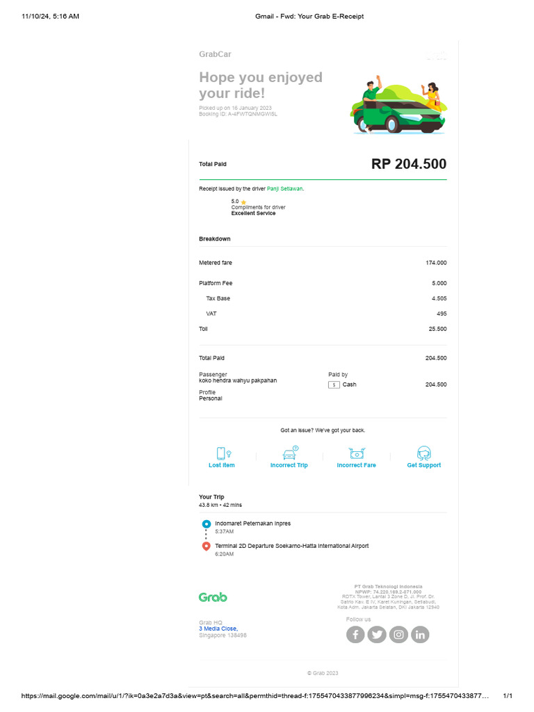 Your Grab E-Receipt | PDF | Transport | Transport Economics