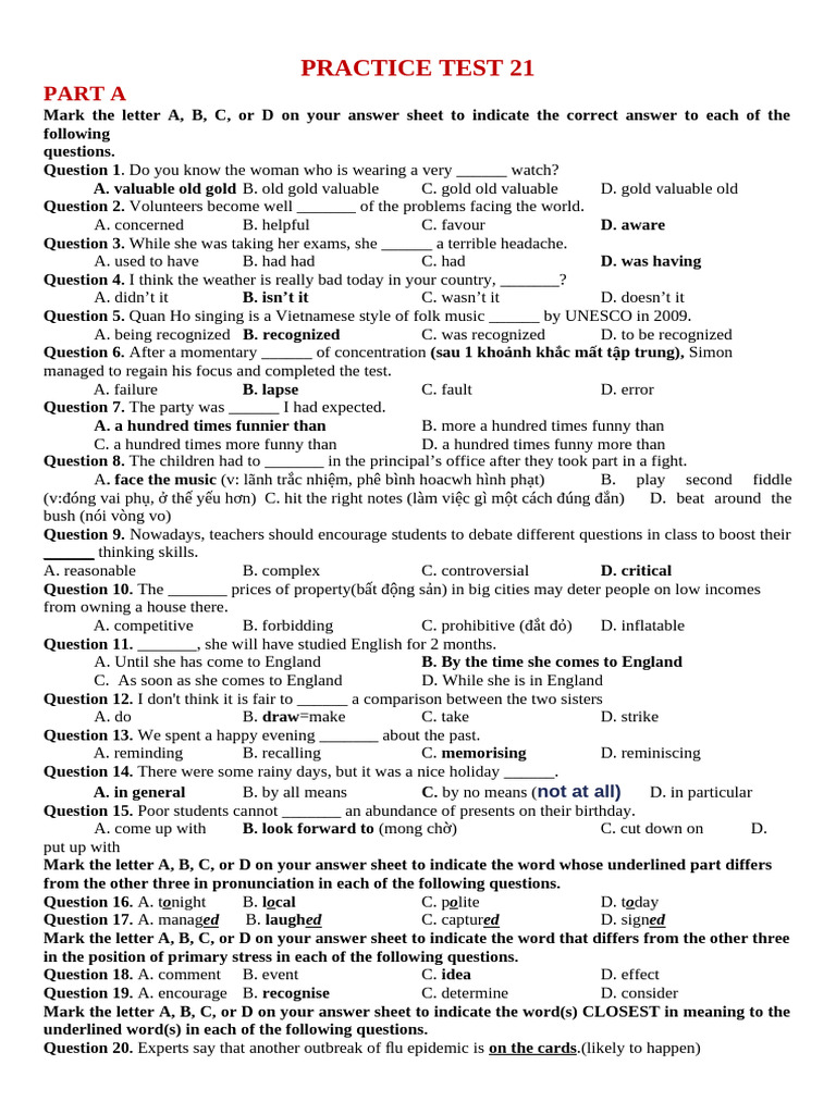 PRACTICE TEST 21 | PDF | Female Education | College