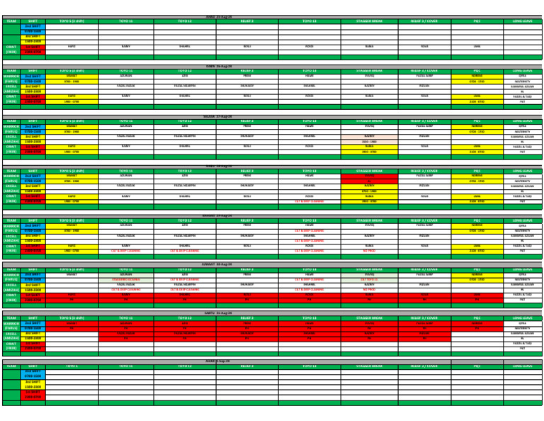 Jadual Toyo 5, High Speed, PQC AUG WEEK 35 | PDF
